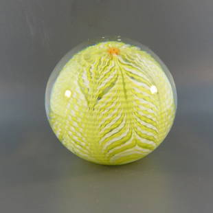 Vandermark Art Glass Paperweight With A Pulled Feather