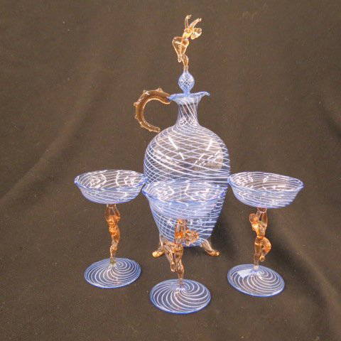 Bimini Art Glass Decanter And Cordials,