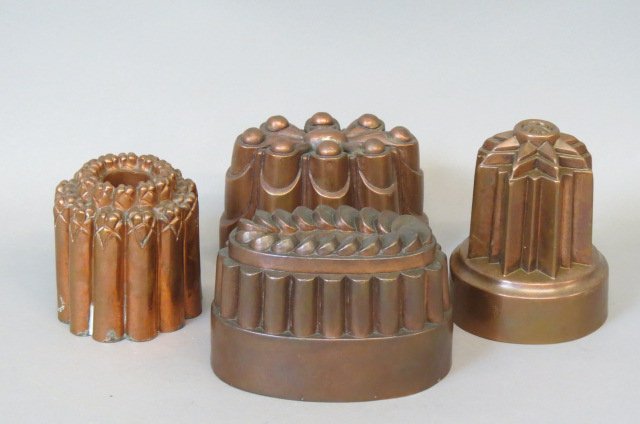4 Early Copper Food Molds,