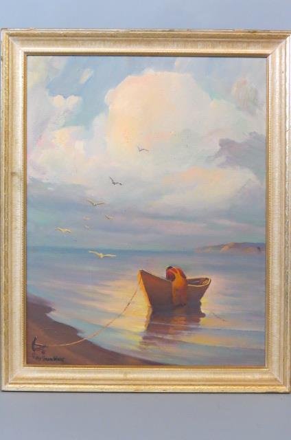 Roy Melvin White Oil Painting Of Fisherman At