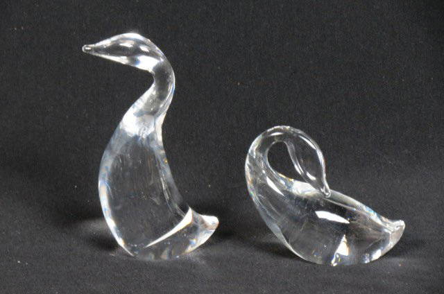 Pair Of Steuben Crystal Figurines Of Geese,