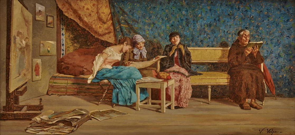 Vincenzo Volpe, Italian 1855 1929, At The Studio