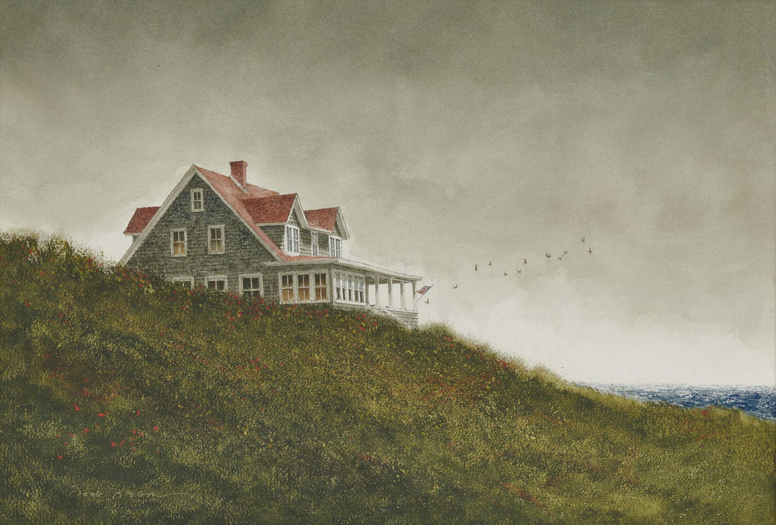 Doug Brega, (american, B. 1948), Grey House With Red Roof Auction