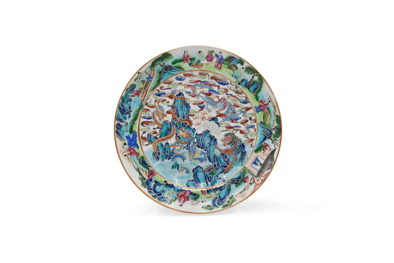 Unusual Rose Mandarin Plate, 19th Century