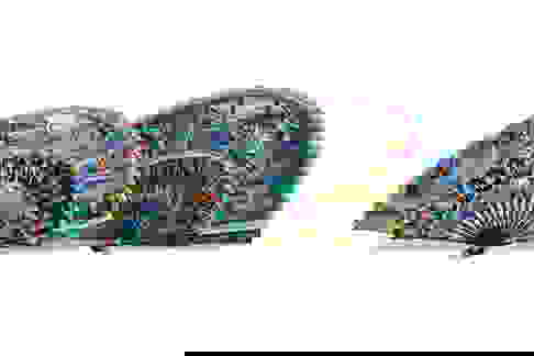 Group Of Two Painted And Lacquer Fans, With Lacquer Fan Box, Late 19th ...