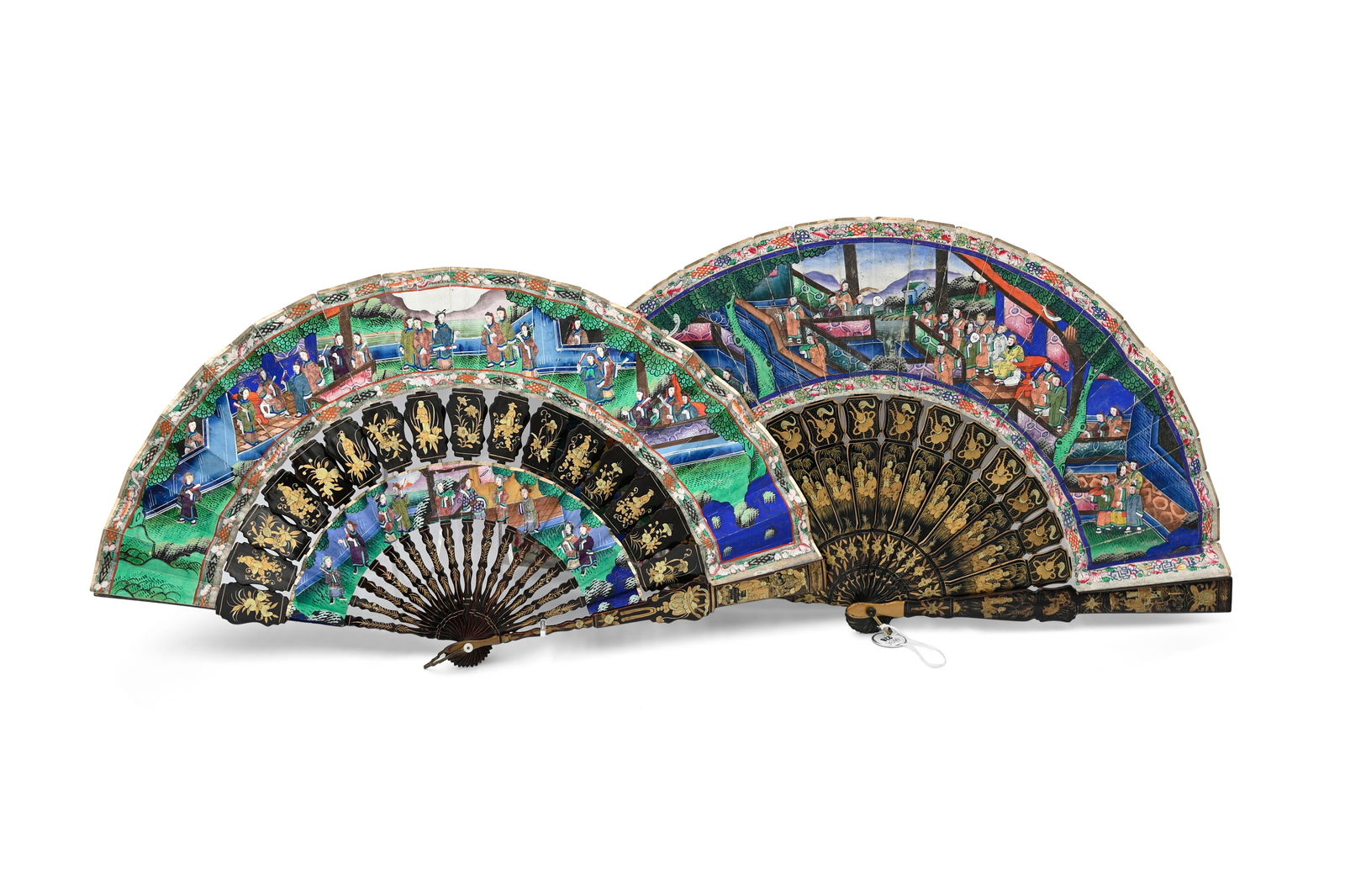 Group Of Two Painted And Lacquer Fans, With Lacquer Fan Box, Late 19th ...