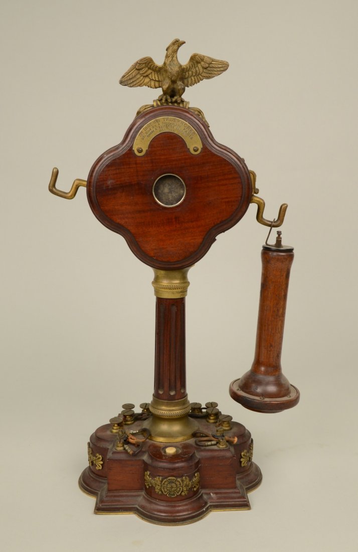 FRENCH EMPIRE STYLE MAHOGANY AND ORMOLU MOUNTED TELEPHO