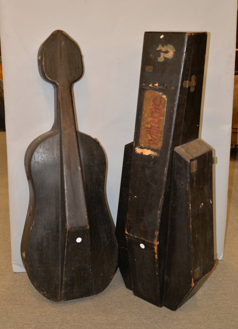 TWO VINTAGE WOOD CELLO CASES