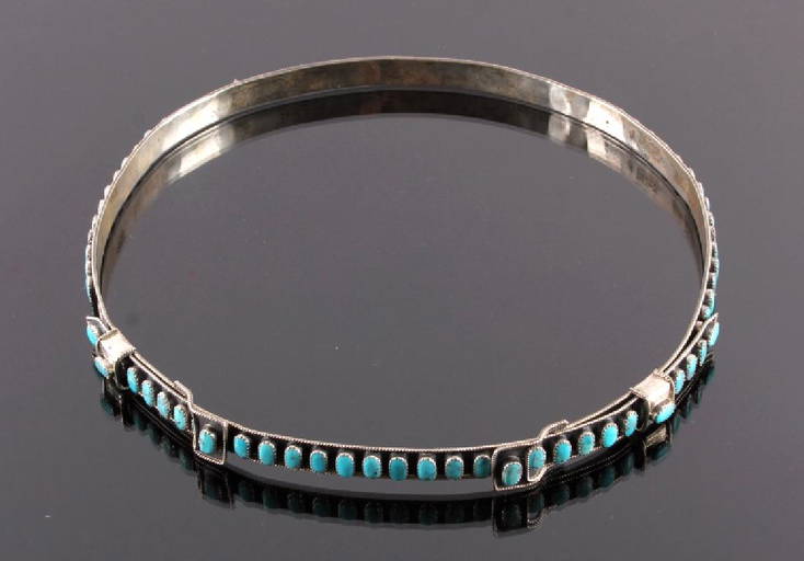 Navajo Signed Sterling Silver Turquoise Hat Band