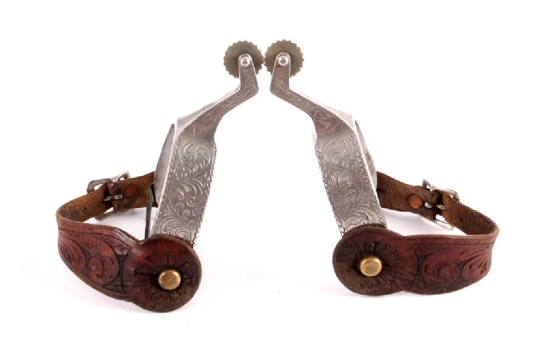 Sliester Western Cowboy Engraved Spurs w/ Straps
