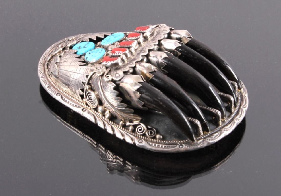 Navajo Sterling Silver Bear Claw Belt Buckle