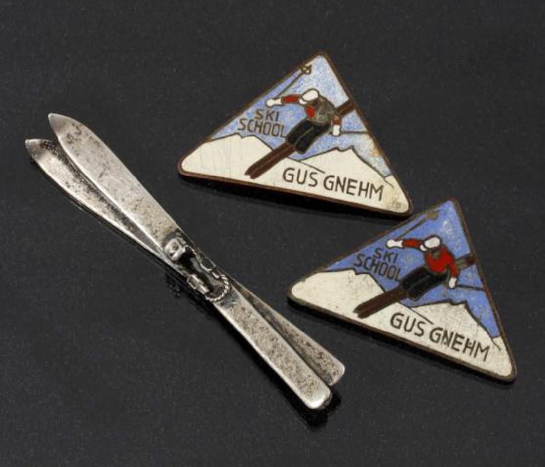 Antique Sterling Ski Brooch & Ski School Pins