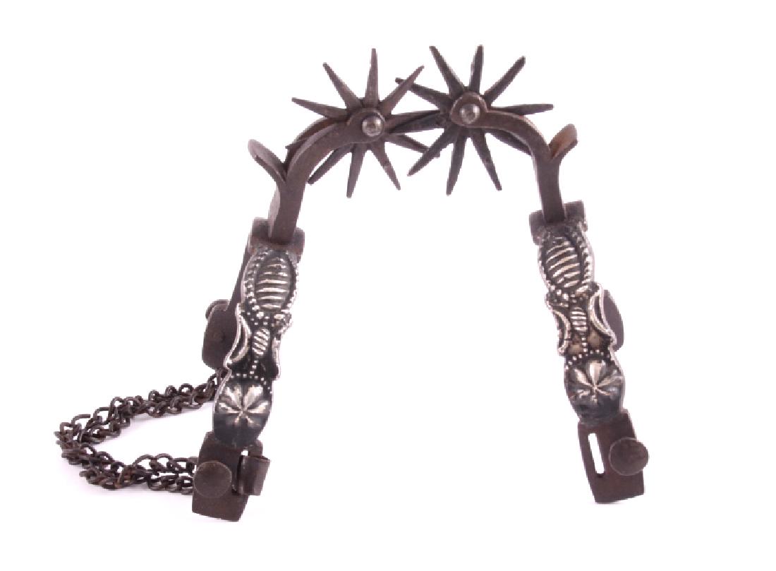 Antique Silver Mounted Forged Iron Spurs