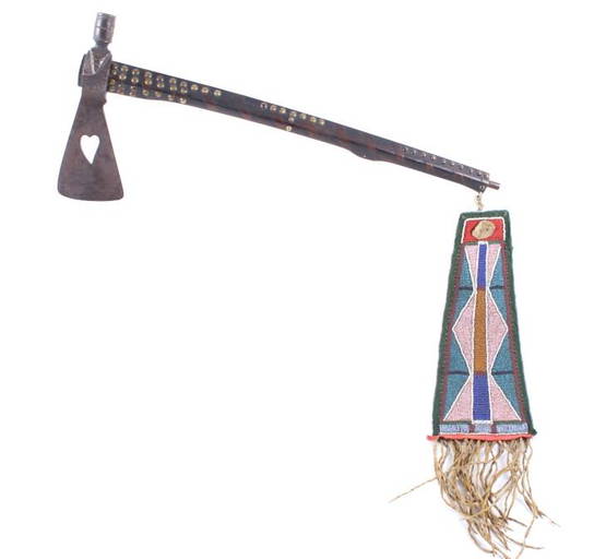 Crow Heart Cutout Pipe Tomahawk Beaded Drop 1900