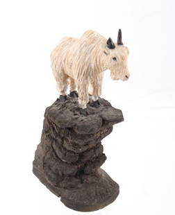 Hand Carved Wooden Mountain Goat Statue.