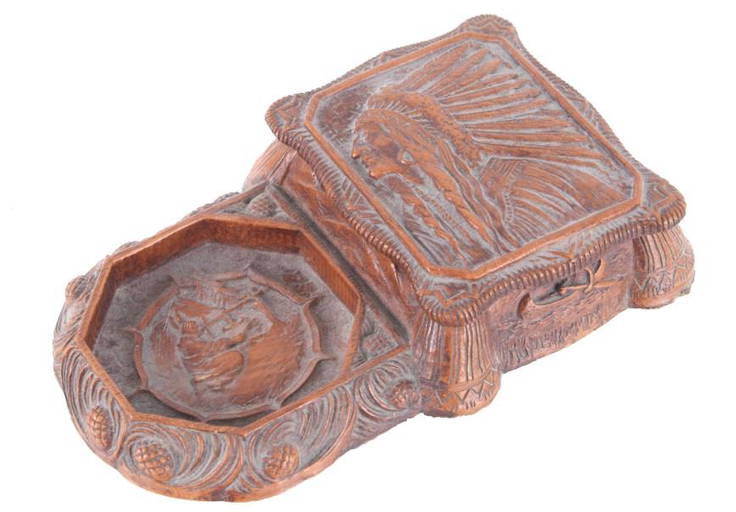 Syroco Wooden Native American Scenic Ashtray