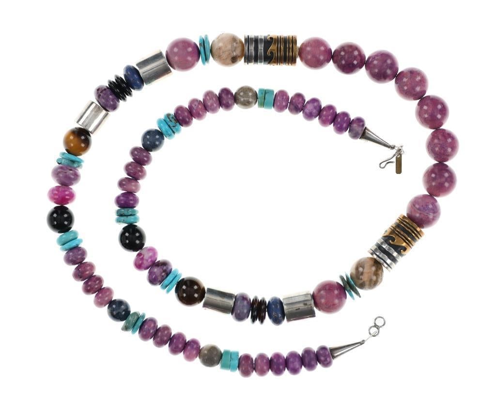 Navajo T. Singer Sterling Silver 14k Gold Necklace Auction