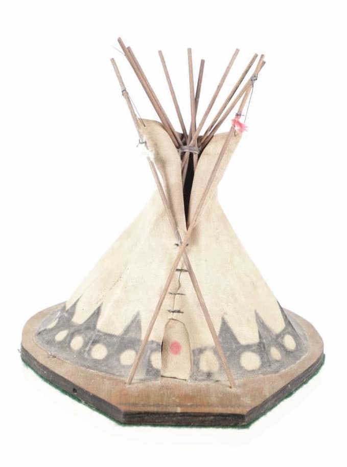 Polychrome Mounted Hide Wicker Tee Pee Display Auction
