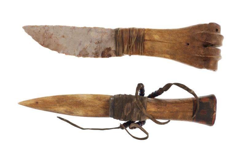Carved Bone & Knapped Stone Blade Knives 20th C Auction