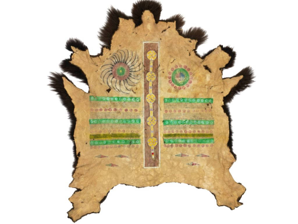 Cheyenne Running Elk Painted Quilled Buffalo Robe Auction