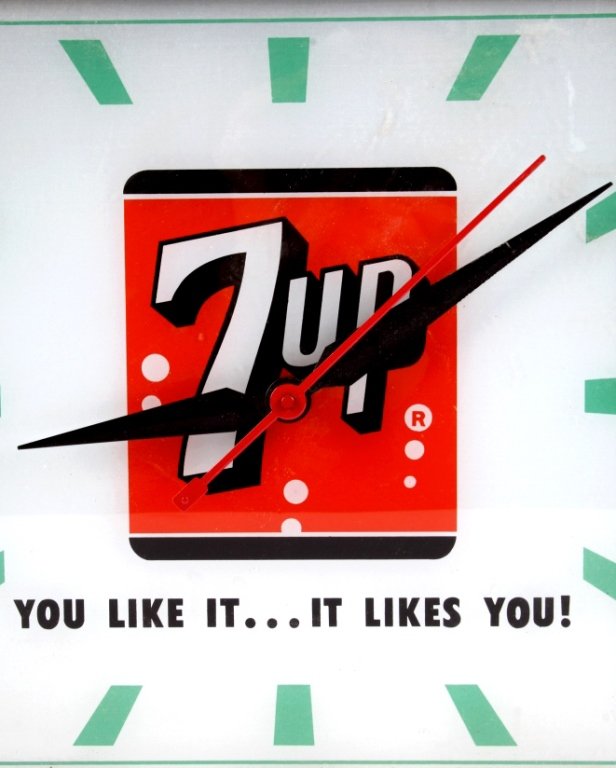 1940's Electric Lighted Glass Face 7up Clock
