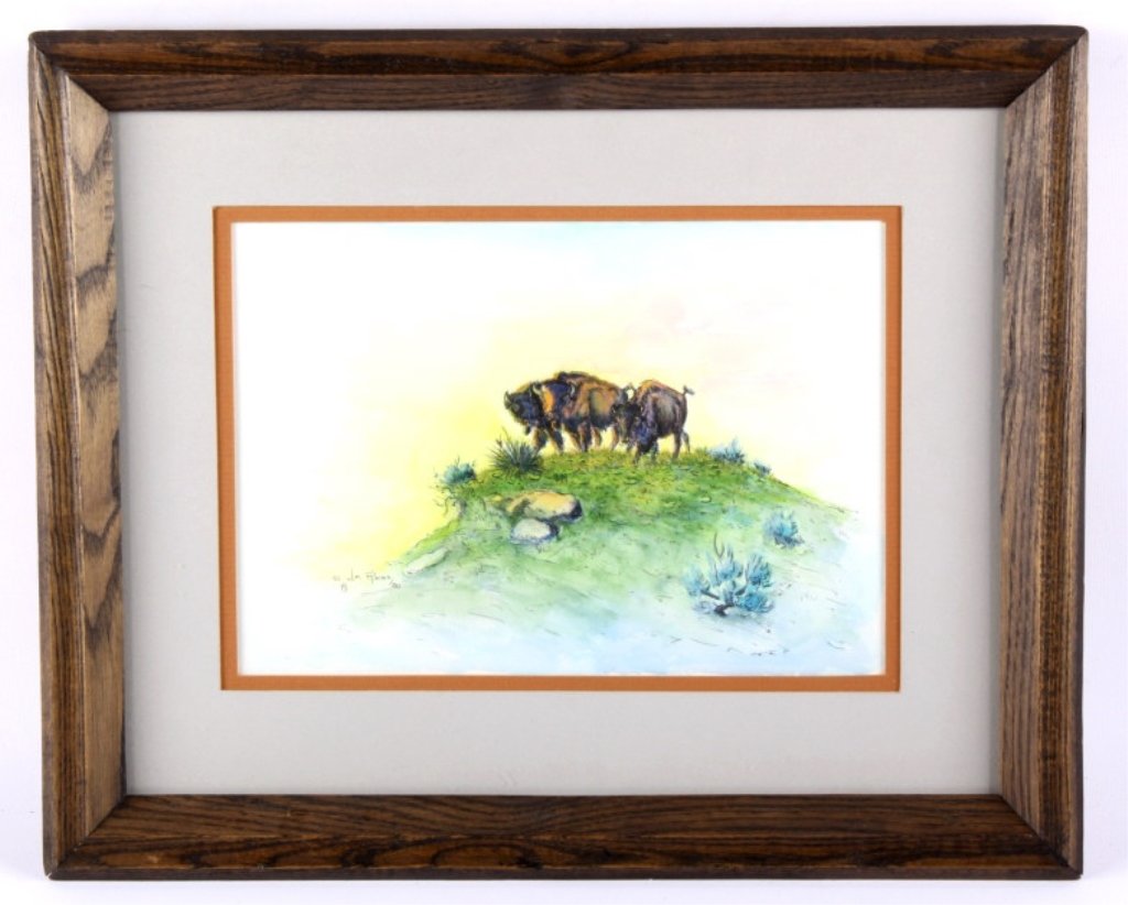 Buffalo on a Hill by William Rains Watercolor This