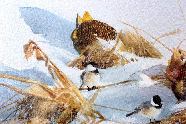 Chickadees in the Snow by Jean Halverson Montana T : Lot 10