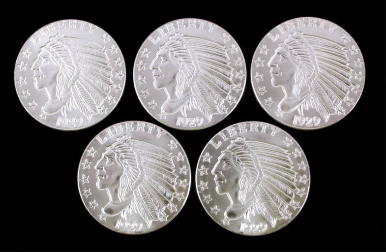 Silver Incused Indian Head Silver Rounds 5 Troy Oz