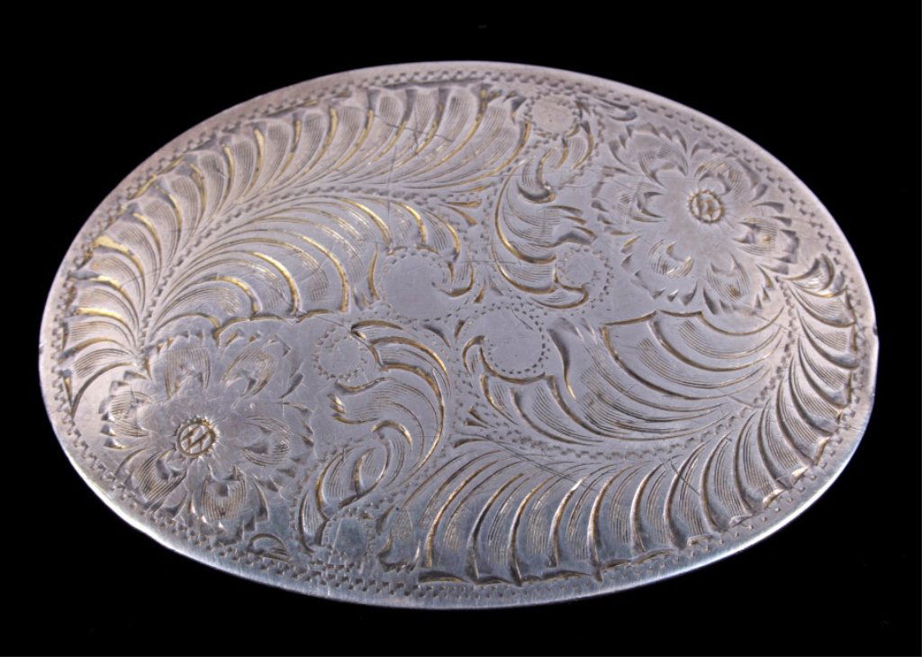 Comstock Sterling Silver Etched Cowboy Buckle