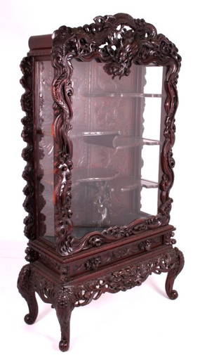 Antique Japanese Meiji Carved Curio Cabinet