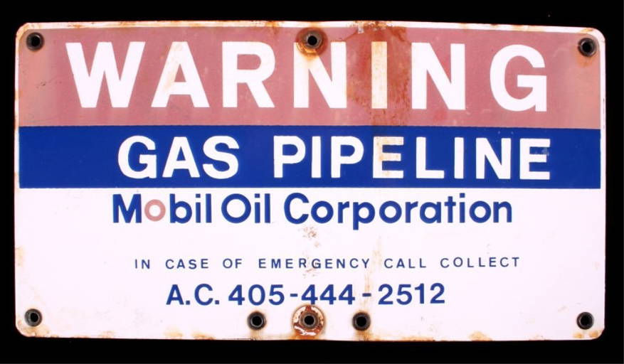 Mobil Oil Porcelain Gas Pipeline Sign