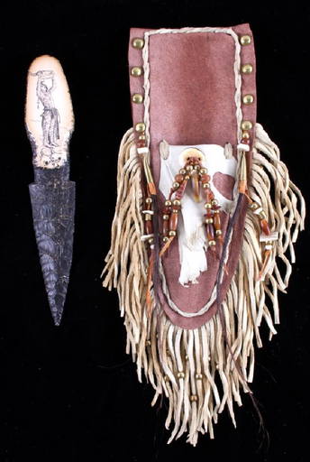 Handmade Cherokee Leather Sheath & Arrowhead Knife