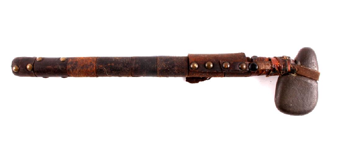 Sioux Native American Brass Tacked Stone War Club