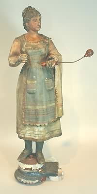 3652: Carved Wood Female Automaton Clock Figure.