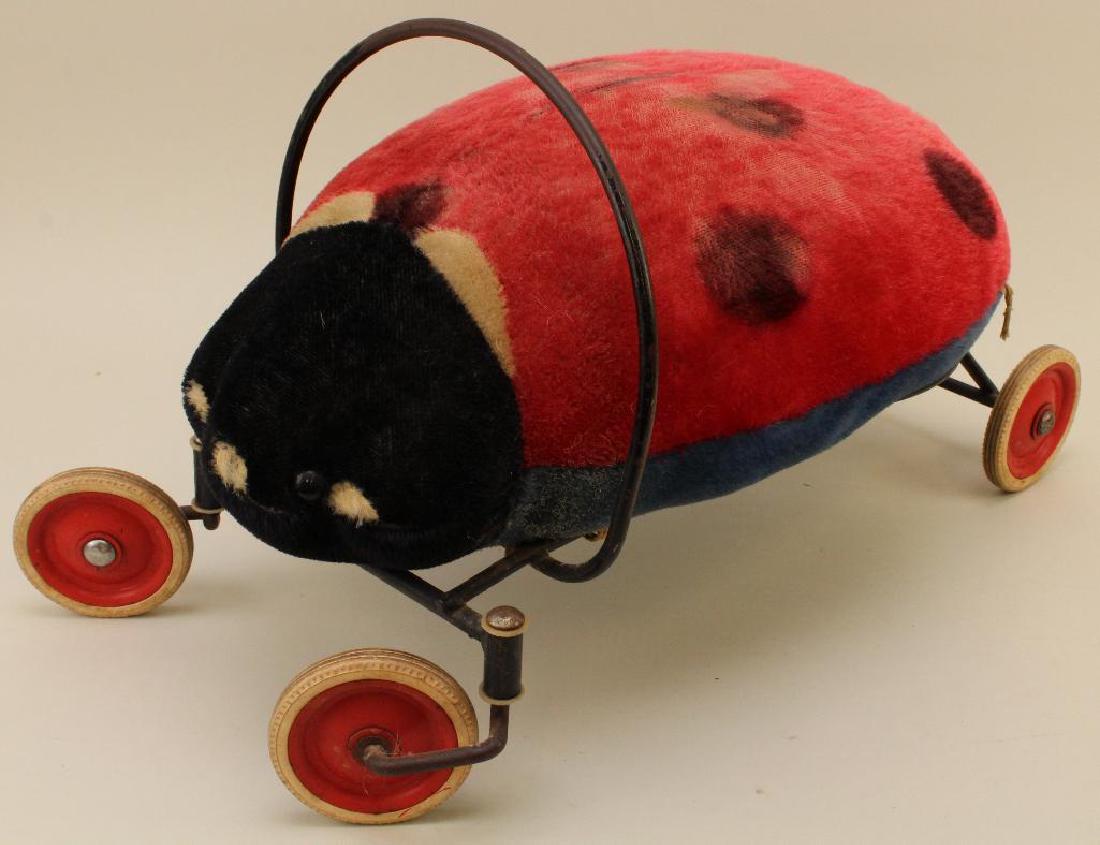 Marked Steiff Mohair Ladybug Ride On Toy.