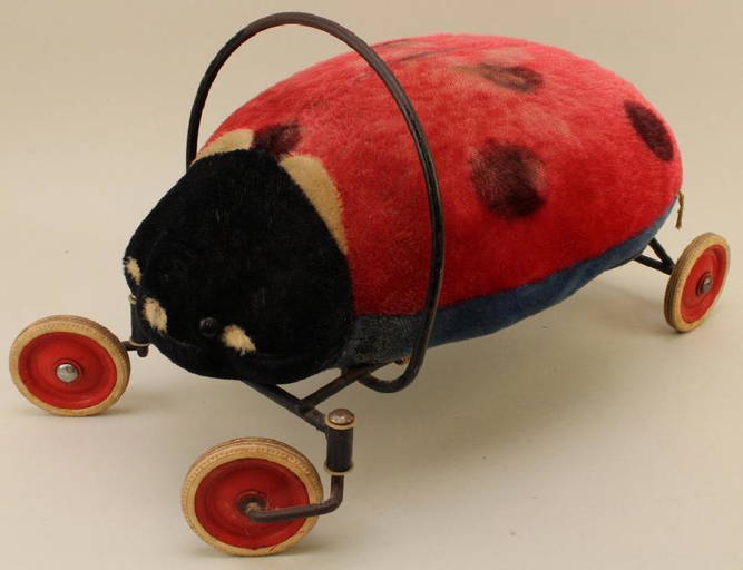 Marked Steiff Mohair Ladybug Ride On Toy.