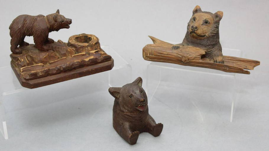Black Forest Carved Inkwell Grouping