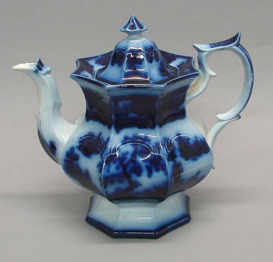 Flow Blue China Octagonal Teapot