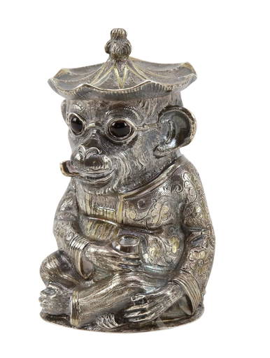 Victorian Silver Monkey Mustard Pot
