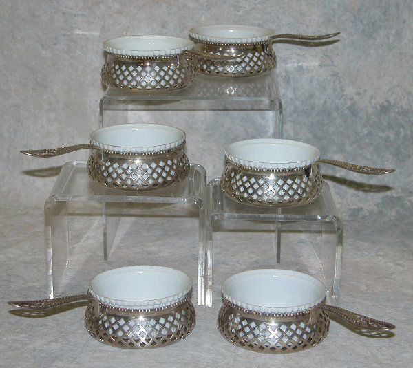 473: Sterling Silver Ramekins with Ceramic Li