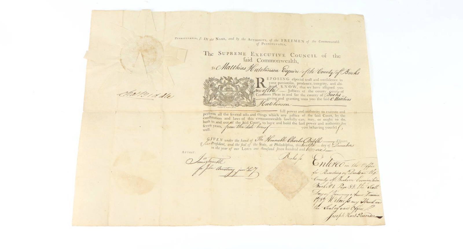 Autographs Of John Penn, Nicholas Scull Ii And Charles Biddle Auction