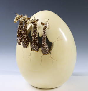Bustamante Ceramic Giraffes Hatching From Egg