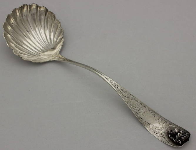 Silver Shell Ladle With Lion Head