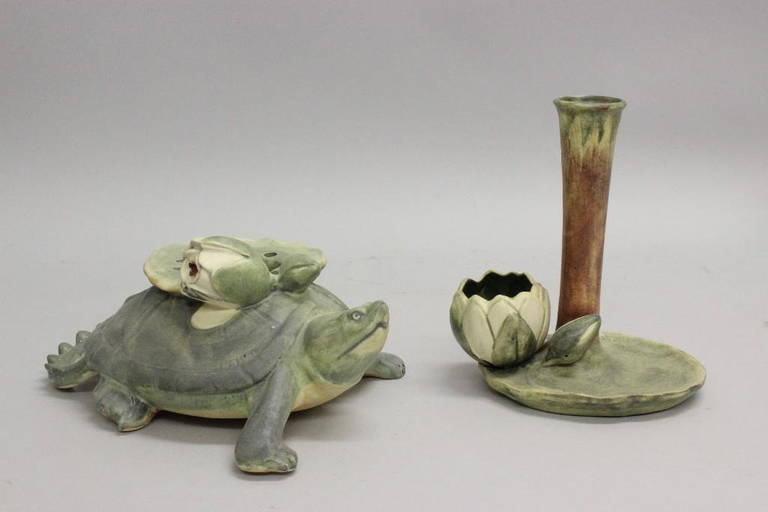 Weller Pottery, Muskota Ware, Turtle Bowl And Lily Pad