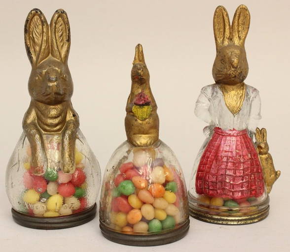 Lot Of 3 Glass Rabbit Candy Containers