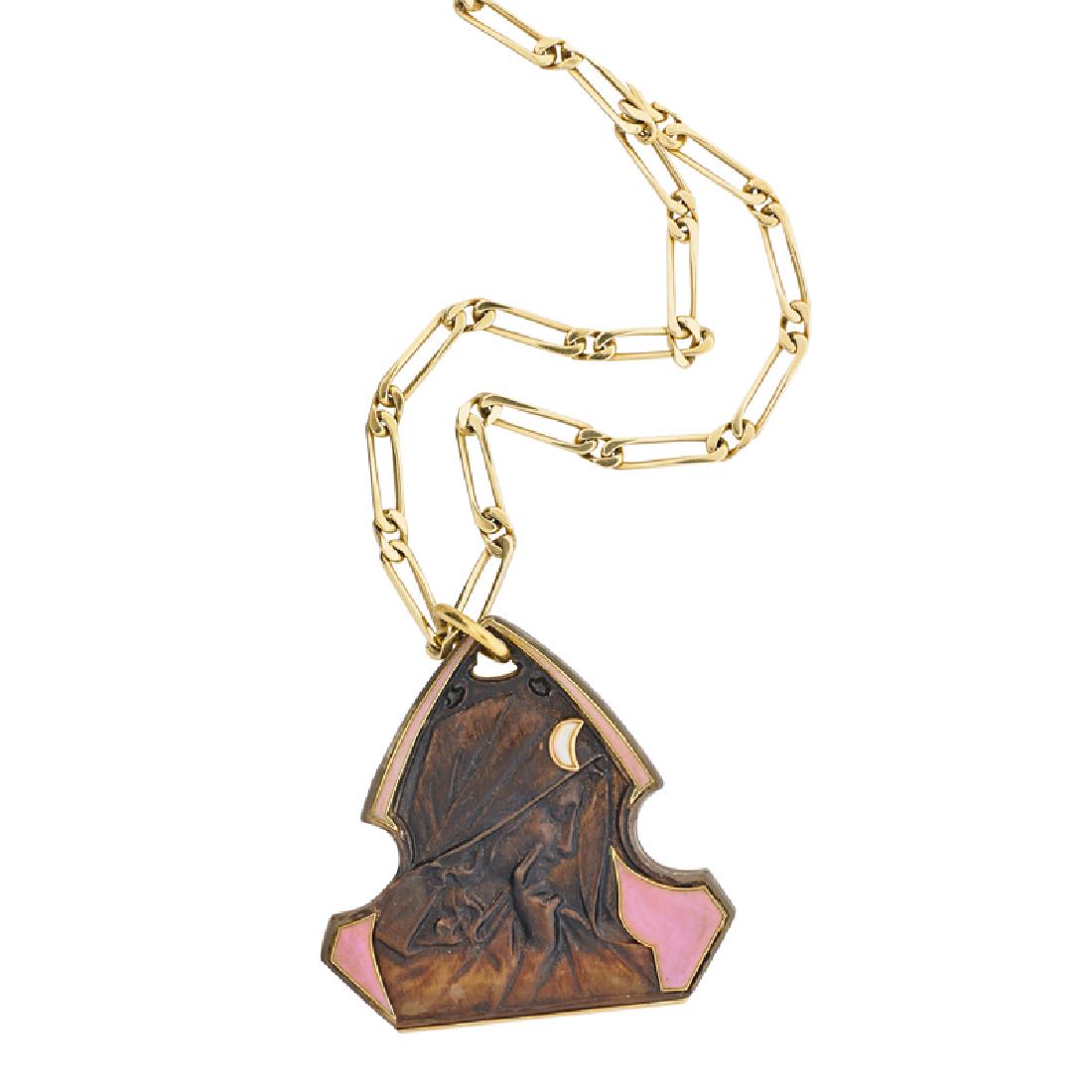 LALIQUE Exceptional pendant w/ female half-figure