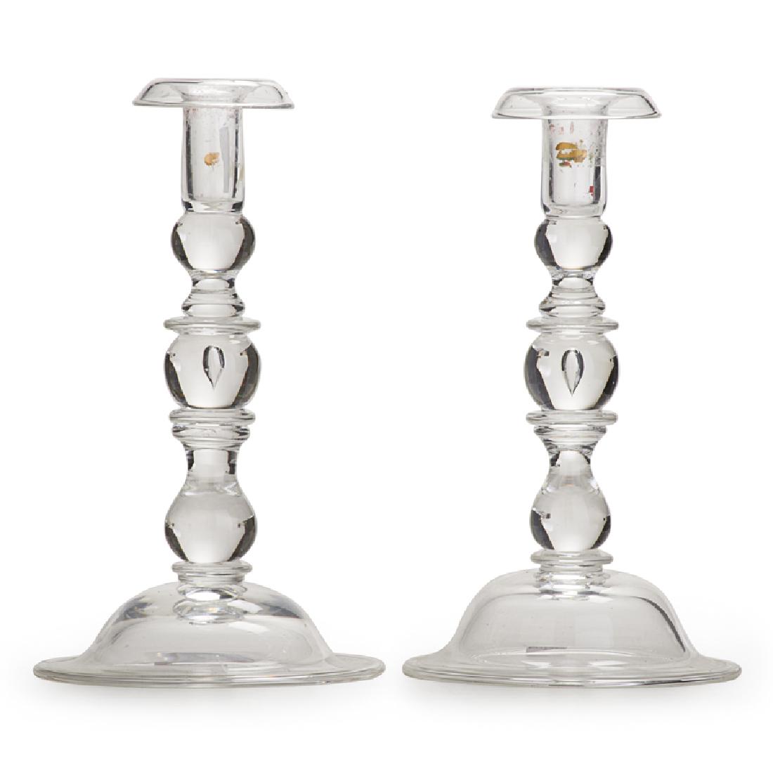 PAIR OF STEUBEN TEARDROP GLASS CANDLESTICKS