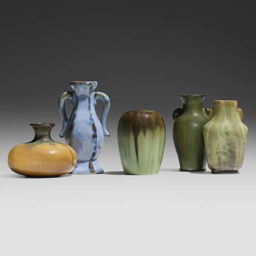 Fulper Pottery, Collection of five vases (#0222) on Feb 28, 2023 | Rago ...