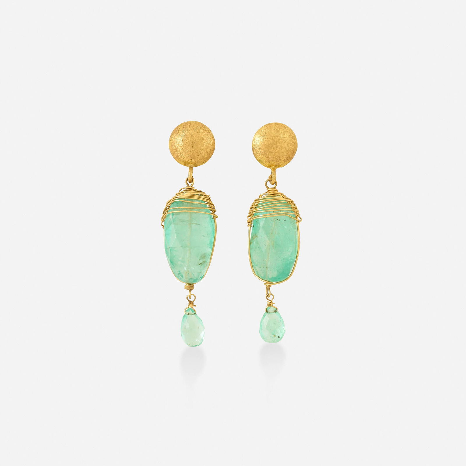 Barry Brinker, Green Beryl And Gold Earrings Auction