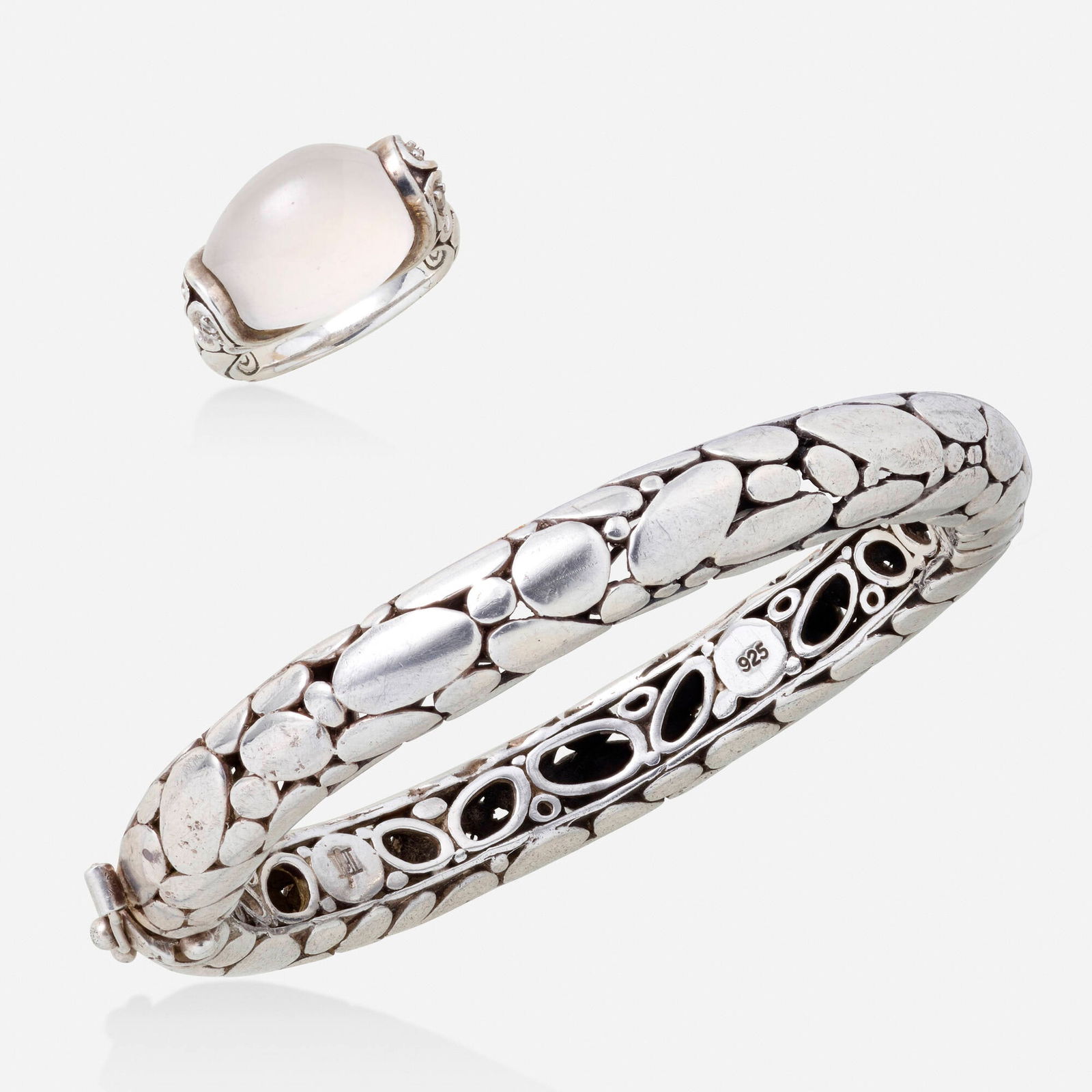 John Hardy, 'pebble' Sterling Bangle And Ring Auction